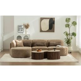 Mid.you Couchtisch, Walnuss, Holzwerkstoff, Travertinoptik, Freiform, 60x34x90 cm, Wohnzimmer, Wohnzimmertische, Couchtische
