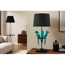 Riess Ambiente Design Tischlampe WILDLIFE 75cm schwarz t&uuml;rkis rund Papagei Skulpturen mit Marmor-Fu&szlig; Riess-Ambiente Glamour Modern Retro