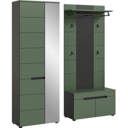 Garderoben-Set Home Affaire "REHAT, TOPSELLER, 3-teilig, Breite 160 cm, individuell erweiterbar", basalt grau, smoke gr&uuml;n, Kastenm&ouml;bel-Sets, Garderobenkombination, Kombination, Set, Flurgarderobe, Diele