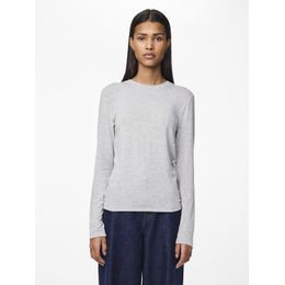 Langarmshirt Pieces "PCMARIA LS TOP NOOS BC", Damen, Gr. S, grau (light grau melange), Jersey, Obermaterial: 64% Polyester, 33% Viskose, 3% Elasthan, meliert, unifarben, regular fit normal, Rundhals, Shirts Langarmshirt
