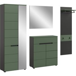 Garderoben-Set Home Affaire "REHAT, TOPSELLER, 4-teilig, Breite 220 cm, individuell erweiterbar", basalt grau, smoke gr&uuml;n, Kastenm&ouml;bel-Sets, Garderobenkombination, Kombination, Set, Flurgarderobe, Diele
