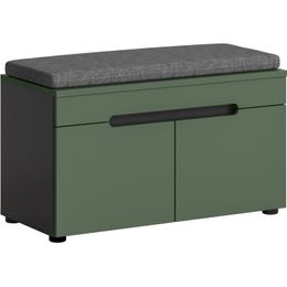 Sitzbank Home Affaire "REHAT, TOPSELLER, Breite 80cm, 2 T&uuml;ren, 2 F&auml;cher inkl. Sitzkissen", basalt grau, smoke gr&uuml;n, B:80cm H:45cm T:37cm, FSC-zertifizierter Holzwerkstoff, Sitzb&auml;nke, Sitzbank, Garderobenbank, Flurbank, Dielenbank, Bank mit Stauraum, Bank