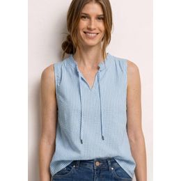 Blusentop Street One, Damen, Gr. 38, blau (original blau), Web, Obermaterial: 65% Polyester, 35% Viskose, gestreift, normal h&uuml;ftbedeckend, Rundhals, R&uuml;schen, Blusen Blusentop, Sommertop mit Streifen und R&uuml;schen