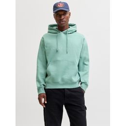 Jack & Jones Kapuzensweatshirt JACK & JONES "JJESTAR mit 3D-Print und Kapuze f&uuml;r vielseitige Anl&auml;sse", Herren, Gr. S, mineral blau, angeraute Sweatware, Obermaterial: 70% Baumwolle, 30% Polyester, bedruckt, relaxed fit normal, Rundhals, Rippb&uuml;ndchen, Sweatshirts, Baumwollmischung, relaxed fit
