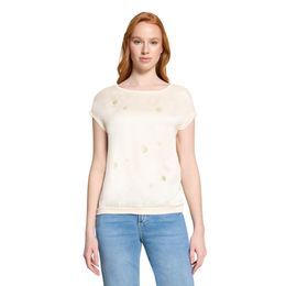 Kurzarmshirt Cartoon "Damen mit Rippb&uuml;ndchen", Damen, Gr. 34, beige (patch cream, gold), Obermaterial: 96% Viskose, 4% Elasthan, loose fit normal, Rundhals, Shirts