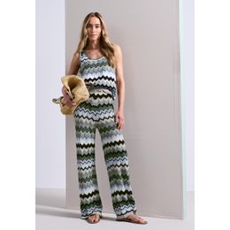Stoffhose Street One, Damen, Gr. 42, L&auml;nge 30, bunt (deep bound gr&uuml;n), Web, Obermaterial: 60% Viskose, 40% Baumwolle, gemustert, normal lang, Hosen Stoffhose, Sommerhose mit Zick-Zack Muster