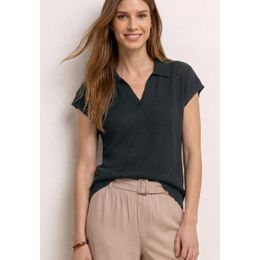 Poloshirt Street One, Damen, Gr. 34, deep bound gr&uuml;n, Jersey, Obermaterial: 50% Viskose, 47% Polyester, 3% Elasthan, unifarben, bequem normal, V-Ausschnitt, Shirts, feine Struktur, unifarben, &uuml;berschnittene Schultern