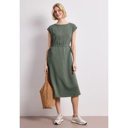 Shirtkleid Street One, Damen, Gr. 36, N-Gr, bound gr&uuml;n, Web, Obermaterial: 88% Viskose, 12% Polyamid, unifarben, bequem wadenlang, Rundhals, Kleider Shirtkleid, &uuml;berschnittene Schultern, mit Tunnelzug