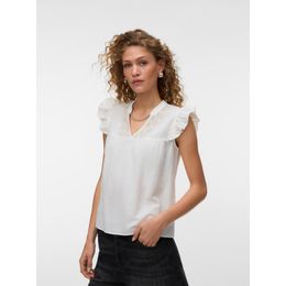 V&eacute;ro Moda R&uuml;schentop VERO MODA "VMDICTHE EMB SL V-NECK TOP WVN GA", Damen, Gr. S, snow wei&szlig; detail:pumice stone embroidery, Web, Obermaterial: 100% Baumwolle, bestickt, regular fit normal, V-Ausschnitt, Tops R&uuml;schentop, Baumwolle, regular fit
