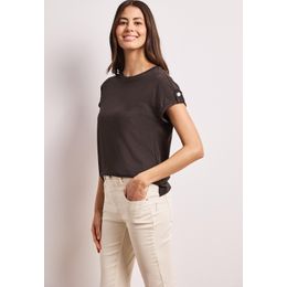 Shirttop Street One, Damen, Gr. 38, espresso braun, Jersey, Obermaterial: 50% Baumwolle, 50% Modal, unifarben, h&uuml;ftbedeckend, Rundhals, 1-Knopf-Manschette, Tops Shirttop, Sommershirt mit Rundhals und Knopfdetails