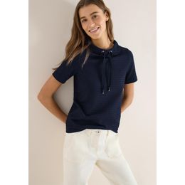Kurzarmshirt Cecil, Damen, Gr. XS (36), universal blau, Jersey, Obermaterial: 75% Baumwolle, 23% Polyester, 2% Elasthan, unifarben, normal h&uuml;ftbedeckend, Rundhals, Shirts, in Two-Tone-Optik
