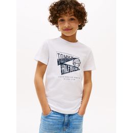 T-Shirt Tommy Hilfiger "TEXTURED GRAPHIC PRINT TEE SS", Jungen, Gr. 6 (116), wei&szlig;, Single Jersey, Obermaterial: 100% Baumwolle, unifarben, regular fit h&uuml;ftlang, Rundhals, Shirts T-Shirt, f&uuml;r Kinder bis 16 Jahre