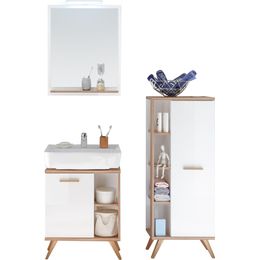 Badm&ouml;bel-Set SAPHIR "4-teilig, mit Soft-Close T&uuml;ren", wei&szlig; glanz, akzent riviera eiche, B:110cm H:200cm T:33cm, Holzwerkstoff, Kastenm&ouml;bel-Sets, Badm&ouml;bel-Set