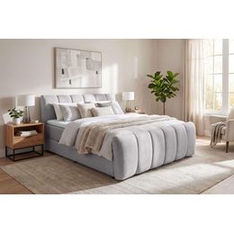 Boxbett OTTO HOME "DORA, Doppelbett inkl. Bettkasten, Federkernbett, Breiten: 160, 180 cm", grau, B:185cm L:220cm, Hartfaserplatte, Kunststoff, Massivholz, Polyester, Spanplatte, Komplettbetten, Boxbett: 5-Z-Taschenfederkern im Unterbau, H&auml;rtegrad 3, inkl. Topper