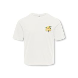T-Shirt KIDS Only "KOGTEX S/S PRINTED TOP ZA JRS", M&auml;dchen, Gr. 110/116, cloud dancer print:lemon, Jersey, Obermaterial: 100% Baumwolle, bedruckt, unifarben, Basic normal, Rundhals, Shirts T-Shirt