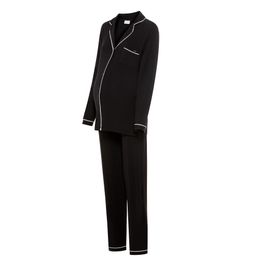 Umstandspyjama Lascana, Damen, Gr. 32/34, schwarz, Single Jersey, Obermaterial: 95% Viskose, 5% Elasthan, kontrastfarbene Details, unifarben, bequem lang, V-Ausschnitt, paspeliert, Homewear-Sets, mit Kontrastpaspeln