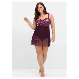 Tankini sheego BY JOE BROWNS, Damen, Gr. 52, Cup E, lila (beere, gemustert), Elasthan, Polyamid, Bikini-Sets Tankini