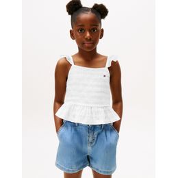 Tr&auml;gertop Tommy Hilfiger "TEXTURED COTTON TOP SLVLS", M&auml;dchen, Gr. 14 (164), wei&szlig;, Web, Obermaterial: 99% Baumwolle, 1% Elasthan, unifarben, normal, Tops Tr&auml;gertop, mit Stickerei, mit R&uuml;schen