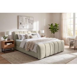 Boxbett OTTO HOME "DORA, Doppelbett inkl. Bettkasten, Federkernbett, Breiten: 160, 180 cm", beige, B:165cm L:220cm, Hartfaserplatte, Kunststoff, Massivholz, Polyester, Spanplatte, Komplettbetten, Boxbett: 5-Z-Taschenfederkern im Unterbau, H&auml;rtegrad 3, inkl. Topper