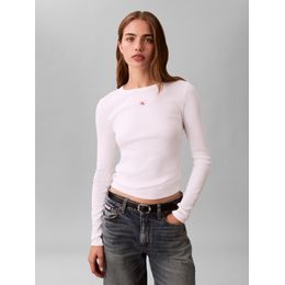 Shirttop Calvin Klein Jeans, Damen, Gr. L (42), brilliant wei&szlig;, Web, Obermaterial: 94% Baumwolle, 6% Elasthan, unifarben, figurbetont normal, Rundhals, eingesetzt gerader Abschluss, Tops Shirttop, Figurbetonte Passform mit Rundhalsausschnitt