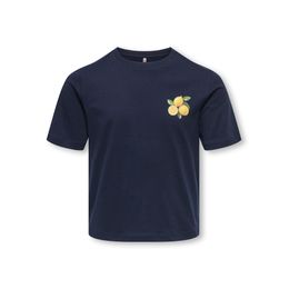 T-Shirt KIDS Only "KOGTEX S/S PRINTED TOP ZA JRS", M&auml;dchen, Gr. 110/116, navy blazer print:lemon, Jersey, Obermaterial: 100% Baumwolle, bedruckt, unifarben, Basic normal, Rundhals, Shirts T-Shirt