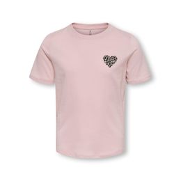 T-Shirt KIDS Only "KOGREXI STATEM. HEART REG. SS TOP CS JRS", M&auml;dchen, Gr. 122/128, pale lila print:leo heart, Jersey, Obermaterial: 100% Baumwolle, bedruckt, unifarben, Basic normal, Rundhals, Shirts T-Shirt
