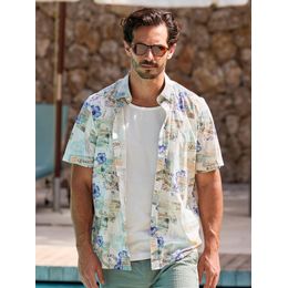 Kurzarmhemd Lerros "Sommerliches Kurzarmhemd mit All-over-Print im Hawaii-Look", Herren, Gr. L, Normalgr&ouml;&szlig;en, broken wei&szlig;, 97% Baumwolle, 3% Elasthan, Hemden