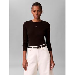 Shirttop Calvin Klein Jeans, Damen, Gr. XXL (46), schwarz, Web, Obermaterial: 94% Baumwolle, 6% Elasthan, unifarben, figurbetont normal, Rundhals, eingesetzt gerader Abschluss, Tops Shirttop, Figurbetonte Passform mit Rundhalsausschnitt