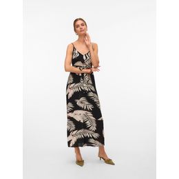 V&eacute;ro Moda Spaghettikleid VERO MODA "VMEASY JOY SLIT MAXI V-NECK DRESS WV GA", Damen, Gr. XS, N-Gr, schwarz aop:fioni, Web, Obermaterial: 100% Viskose, bedruckt, regular fit lang, V-Ausschnitt, Kleider, Viskose, regular fit