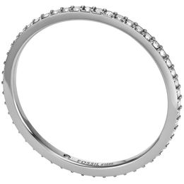 Fingerring Fossil "Schmuck Geschenk Edelstahl Ring JEWELRY" Gr. 17,5, silber (edelstahlfarben, kristallwei&szlig;), Fingerringe, Damen, 17,5, Edelstahl, 2mm, Fingerring, mit Glasstein