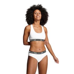Sport-Bustier Puma "Puma WOMEN RACER BACK TOP 1P HANG", Damen, Gr. XL, N-Gr, wei&szlig;, Single Jersey, Obermaterial: 57% Baumwolle, 38% Modal, 5% Elasthan, unifarben, eng, BHs, Racerback-R&uuml;cken, Logo-Unterbrustband, ohne B&uuml;gel, elastisch