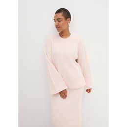 Strickpullover bonprix, Damen, Gr. 40/42 (M), rosa (zartrosa, wollwei&szlig; meliert), Strick, Obermaterial: 100% Polyester, unifarben, oversize h&uuml;ftbedeckend, Rundhals, Trompeten&auml;rmel,weit Strickkante, Pullover Strickpullover, mit weiten Trompeten&auml;rmeln, Oversized-Passform, feiner Rippstrick