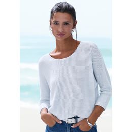 3/4-Arm-Shirt Vivance "aus b&uuml;gelfreiem Waffelstrick", Damen, Gr. 32/34, blau (hellblau), Strick, Obermaterial: 64% Polyester, 34% Viskose, 2% Elasthan, Strukturmuster, leicht transparent, unifarben, l&auml;ssig geschnitten, Rundhals, Shirts 3/4-Arm-Shirt, aus b&uuml;gelfreier Strickqualit&auml;t
