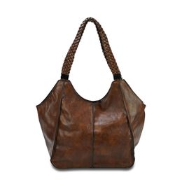 Schultertasche Harpa "ZOELLA", Damen, Gr. B/H/T: 26cm x 45cm x 16cm, dunkelbraun, Lederimitat, unifarben, Taschen Schultertasche, mit geflochtenen Henkeln