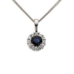 Kettenanh&auml;nger Firetti "Schmuck Geschenk Gold 333 Halsschmuck Anh&auml;nger f&uuml;r Halskette Saphir", blau (wei&szlig;goldfarben, royalblau, dunkelblau), Schmuckanh&auml;nger, Damen, 0,12 P2 = erkennbare Einschl&uuml;sse, Diamanten Wei&szlig;gold 333, 0,45 g, Diamanten, Wei&szlig;gold 333, Kettenanh&auml;nger, mit Saphir - mit Brillanten