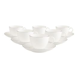 Villeroy & Boch Tasse VILLEROY & BOCH "Kaffeetassen mit Untertassen Anmut Platinum No.1 150 ml 6er Set wei&szlig;", wei&szlig;, Porzellan, Trinkgef&auml;&szlig;e, Tasse