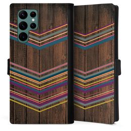 DeinDesign Galaxy S22 Ultra Handy Klapph&uuml;lle Handyh&uuml;lle aus Kunst Leder schwarz Flip Case Muster Wood Wooden Look Sideflip mit langer Lasche