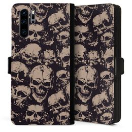 DeinDesign Huawei P30 Pro Handy Klapph&uuml;lle Handyh&uuml;lle aus Kunst Leder schwarz Flip Case Totenkopf Halloween Gothic Sideflip mit langer Lasche