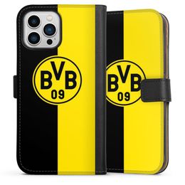 DeinDesign iPhone 13 Pro Max Handy Klapph&uuml;lle Handyh&uuml;lle aus Kunst Leder schwarz Flip Case Borussia Dortmund Bvb Coat Of Arms Sideflip mit langer Lasche
