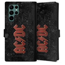 DeinDesign Galaxy S22 Ultra Handy Klapph&uuml;lle Handyh&uuml;lle aus Kunst Leder schwarz Flip Case Acdc Logo Merchandise Sideflip mit langer Lasche