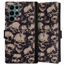 DeinDesign Galaxy S22 Ultra Handy Klapph&uuml;lle Handyh&uuml;lle aus Kunst Leder schwarz Flip Case Totenkopf Halloween Gothic Sideflip mit langer Lasche
