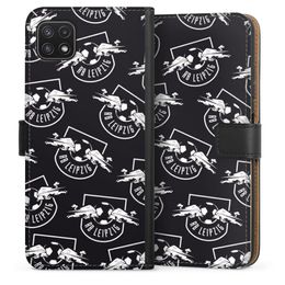 DeinDesign Galaxy A22 5G Handy Klapph&uuml;lle Handyh&uuml;lle aus Kunst Leder schwarz Flip Case Rb Leipzig Logo Muster Sideflip mit langer Lasche