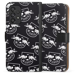 DeinDesign Galaxy A53 5G Handy Klapph&uuml;lle Handyh&uuml;lle aus Kunst Leder schwarz Flip Case Rb Leipzig Muster Logo Sideflip mit langer Lasche