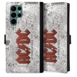 DeinDesign Galaxy S22 Ultra Handy Klapph&uuml;lle Handyh&uuml;lle aus Kunst Leder schwarz Flip Case Logo Acdc Merchandise Sideflip mit langer Lasche