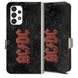 DeinDesign Galaxy A53 5G Handy Klapph&uuml;lle Handyh&uuml;lle aus Kunst Leder wei&szlig; Flip Case Acdc Logo Merchandise Sideflip mit Lasche