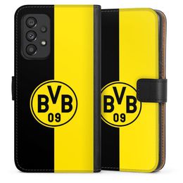DeinDesign Galaxy A53 5G Handy Klapph&uuml;lle Handyh&uuml;lle aus Kunst Leder schwarz Flip Case Bvb Coat Of Arms Borussia Dortmund Sideflip mit langer Lasche