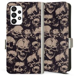 DeinDesign Galaxy A53 5G Handy Klapph&uuml;lle Handyh&uuml;lle aus Kunst Leder wei&szlig; Flip Case Gothic Halloween Totenkopf Sideflip mit Lasche