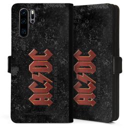 DeinDesign Huawei P30 Pro Handy Klapph&uuml;lle Handyh&uuml;lle aus Kunst Leder schwarz Flip Case Acdc Logo Merchandise Sideflip mit langer Lasche