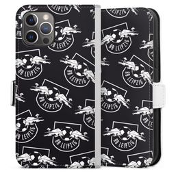 DeinDesign iPhone 12 Pro Handy Klapph&uuml;lle Handyh&uuml;lle aus Kunst Leder wei&szlig; Flip Case Rb Leipzig Logo Muster Sideflip mit Lasche