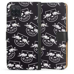 DeinDesign Galaxy A12 Handy Klapph&uuml;lle Handyh&uuml;lle aus Kunst Leder schwarz Flip Case Rb Leipzig Logo Muster Sideflip mit langer Lasche